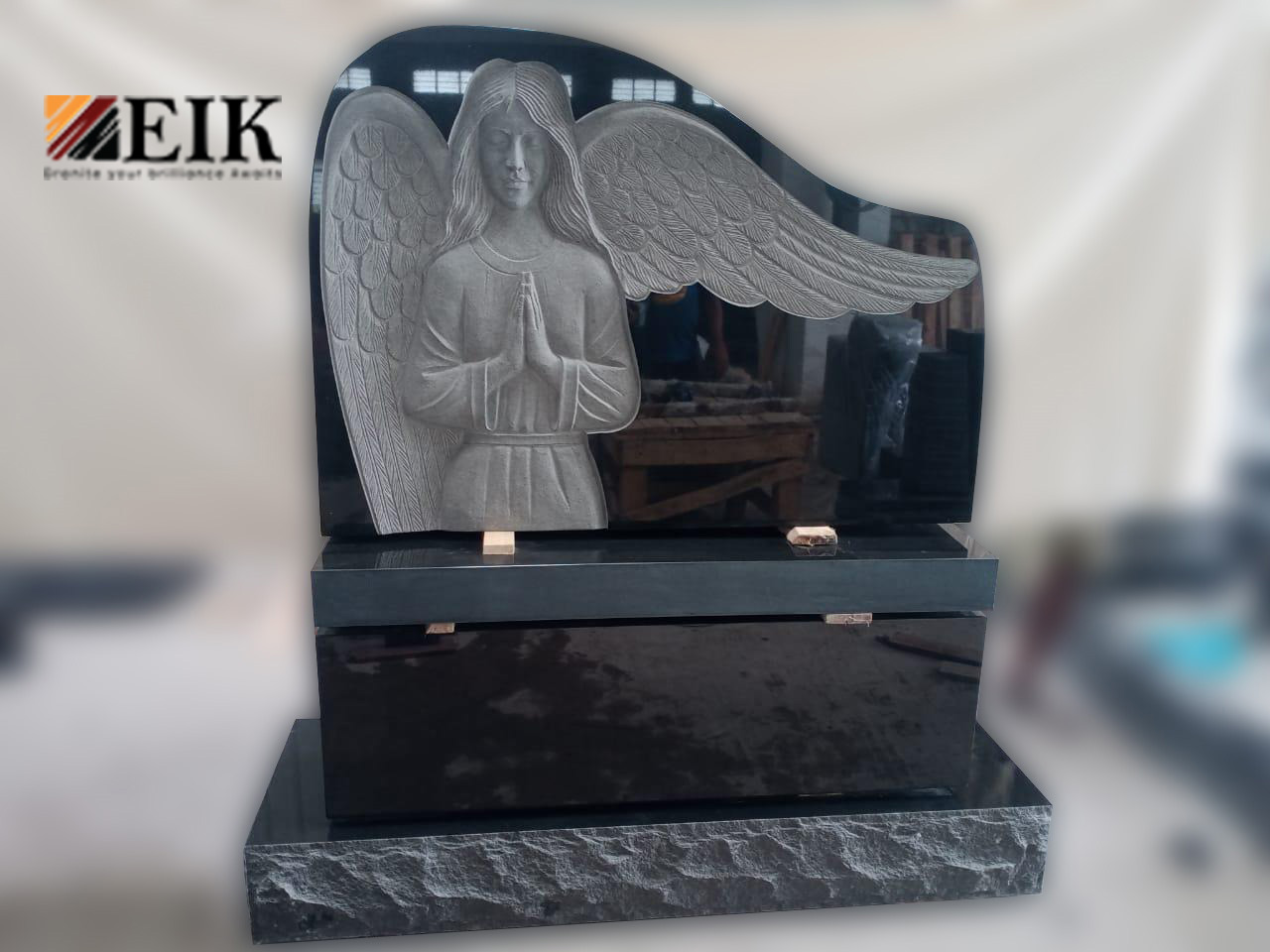 Angel Engraved Black Granite Monument